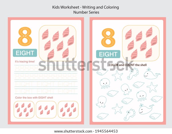 Number Practice Worksheet Kids Number 8 Stock Vector (Royalty Free ...