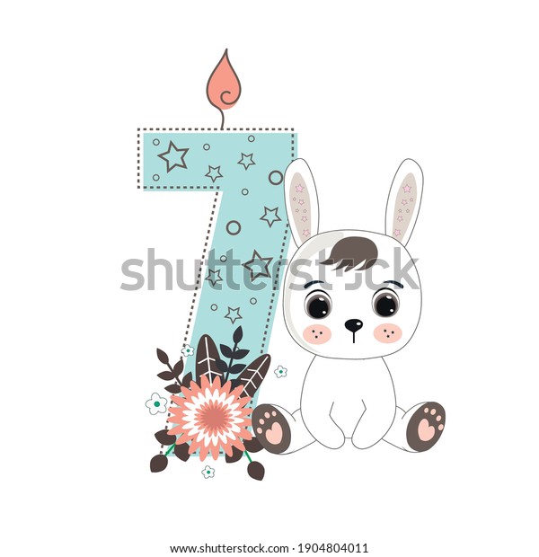 Number Seven Cute Cartoon Rabbit Perfect Stock Vector (Royalty Free ...