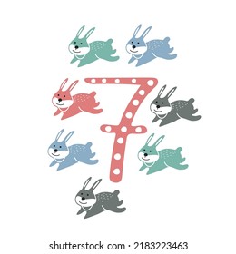 Number Seven Cute Cartoon Rabbits Counting Stock Vector (Royalty Free ...