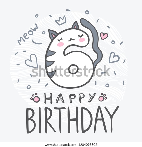 Number Six Cartoon Cat Character Vector Stock Vector (Royalty Free ...