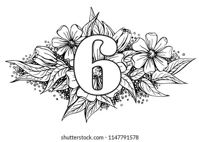 Number Six Vector Hand Drawn Floral Stock Vector (Royalty Free ...