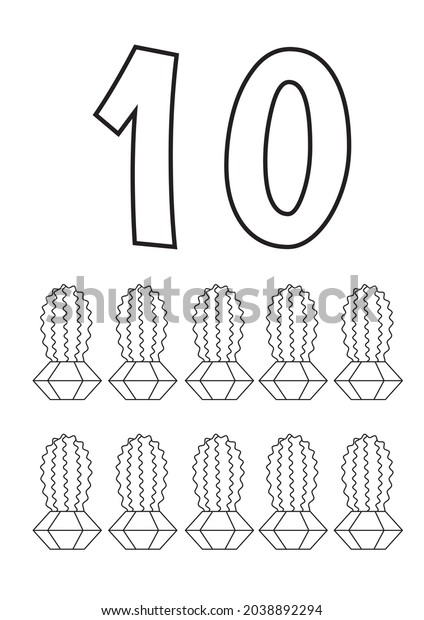 Number Ten Coloring Cacti Printable Illustration Stock Vector (Royalty ...