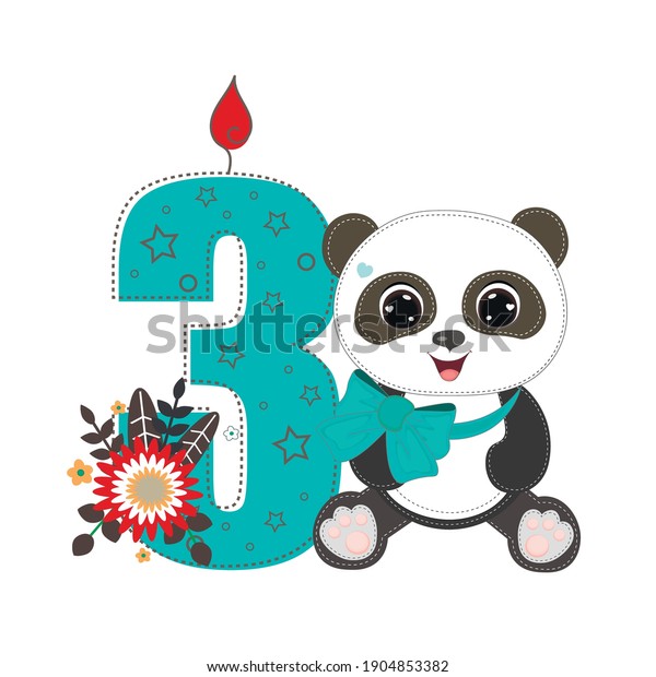 Number Three Cute Cartoon Panda Boy Stock Vector (Royalty Free ...
