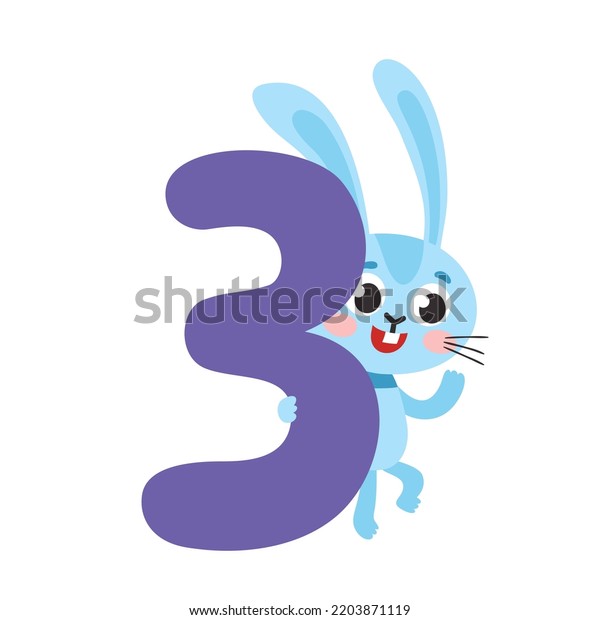 Number Three Cute Cartoon Rabbit Kids Stock Vector (Royalty Free ...