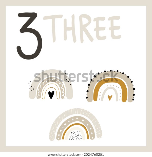 Number Three Cute Hand Drawn Rainbows Stock Vector (Royalty Free ...