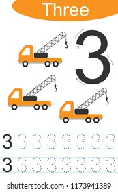 Number Three Handwriting Tracing Practice Sheet Stock Vector (Royalty ...