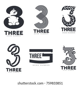 Number Three Logo Templates Black White Stock Vector (Royalty Free ...