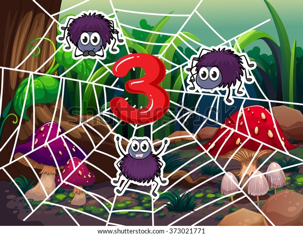 Number Three Three Spiders On Web Stock Vector (Royalty Free) 373021771 ...