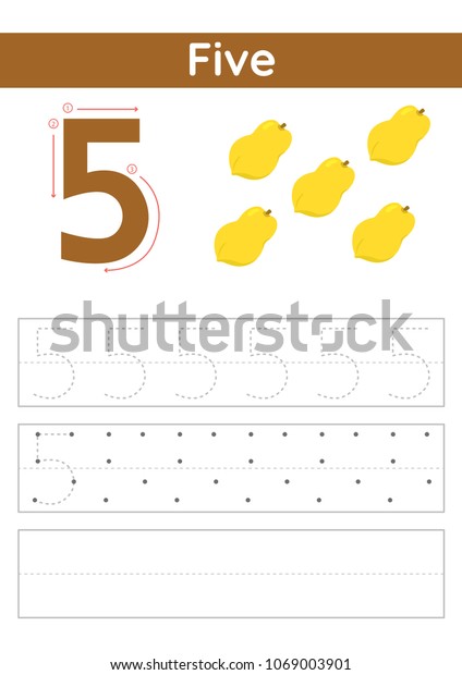 Number Tracing Counting Worksheets Fruits Stock Vector (Royalty Free ...