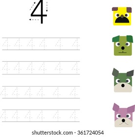 Number Tracing Worksheet Four 4: เวกเตอร์สต็อก (ปลอดค่าลิขสิทธิ์ ...