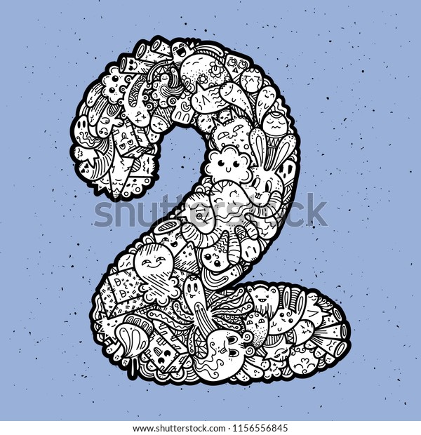 Number Two Hand Drawn Doodled Kids Stock Vector (Royalty Free ...