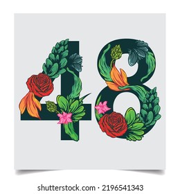 Numbers 48 Vector Colorful Flower Font Stock Vector (Royalty Free ...