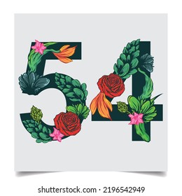 Numbers 54 Vector Colorful Flower Font Stock Vector (Royalty Free ...