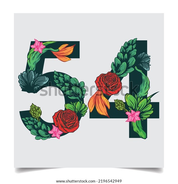 Numbers 54 Vector Colorful Flower Font Stock Vector (Royalty Free ...