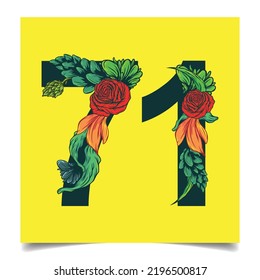 Numbers 71 Vector Colorful Flower Font Stock Vector (Royalty Free ...