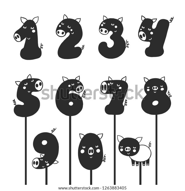 Numbers Cartoon Pig Character Vector Set Stock Vector (Royalty Free ...