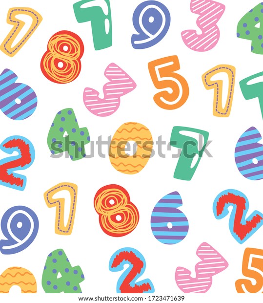Numbers Cartoons Pattern Over White Background 库存矢量图（免版税）1723471639 ...
