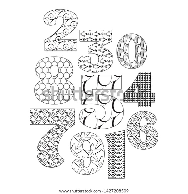 Numbers Digits Set Style Zentangle Artwork Stock Vector (Royalty Free ...