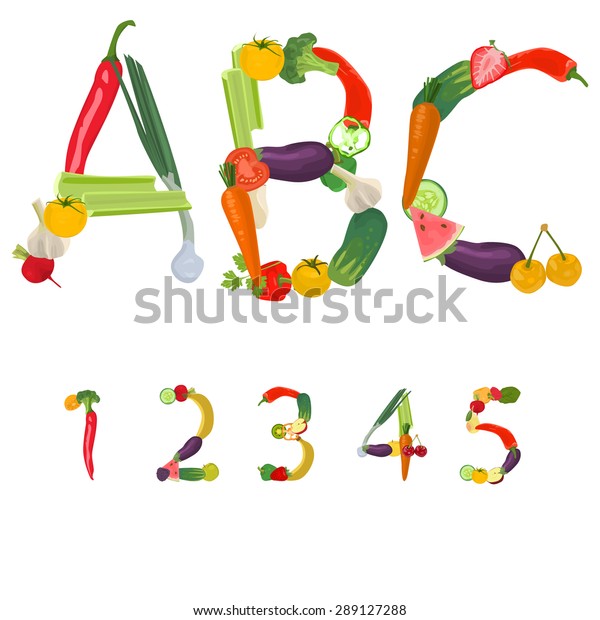 Numbers Made Fruits Vegetables Stock Vector (Royalty Free) 289127288