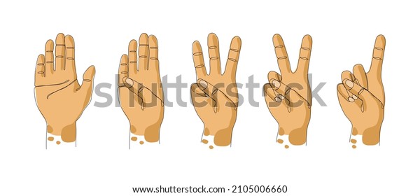 Numbers On Fingers Hands One Line: เวกเตอร์สต็อก (ปลอดค่าลิขสิทธิ์ ...