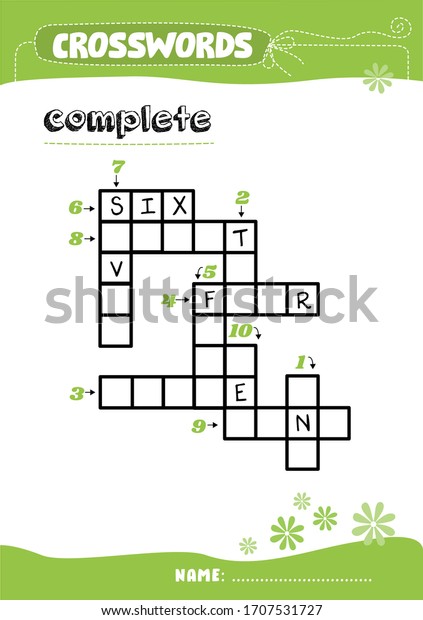Numbers Printable Crossword Puzzle Worksheet Kids Stock Vector (Royalty ...