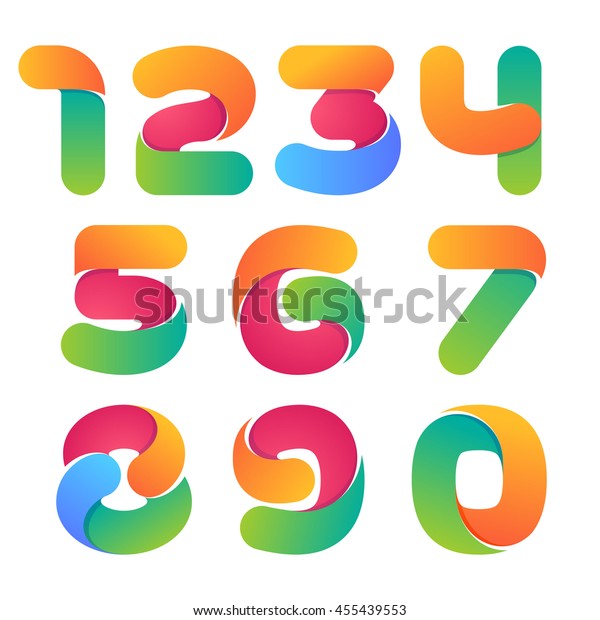 Numbers set logos formed by colorful line. Font style, vector design ...