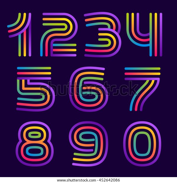 Los números establecen logos con líneas de neón. Diseño vectorial para ...