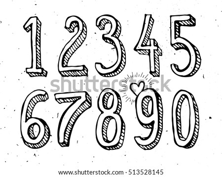 Numbers Sketch Style Vector Illustration Retro 스톡 벡터(사용료 없음) 513528145 ...