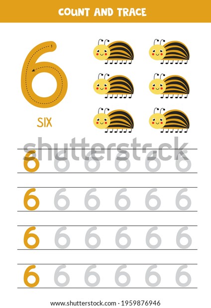 Numbers Tracing Practice Writing Number Six Stock Vector (Royalty Free ...