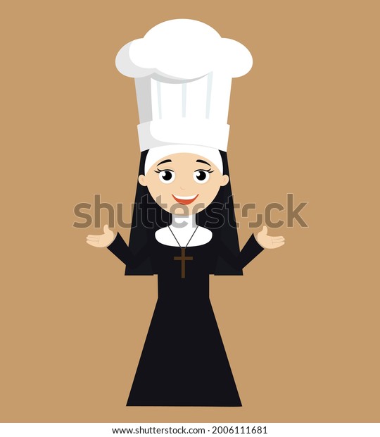 Nun Cook Flat Vector Cartoon Illustration Stock Vector (Royalty Free ...