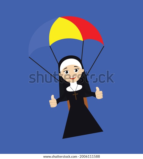 Nun Flying Parachute Flat Vector Cartoon Stock Vector (Royalty Free ...