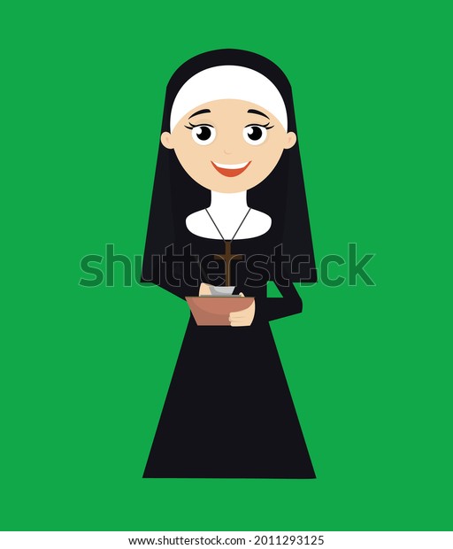 Nun Writing Flat Vector Cartoon Illustration Stock Vector (Royalty Free ...