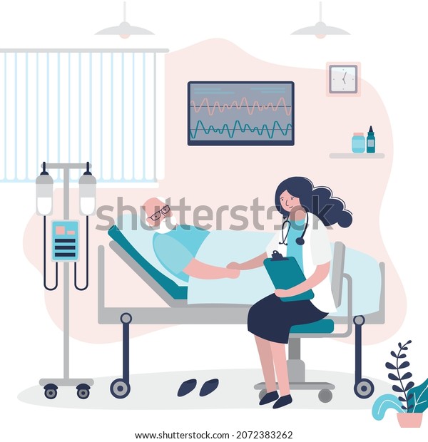 Nurse Came Visit Elderly Patient Hospital Stock Vector (Royalty Free ...