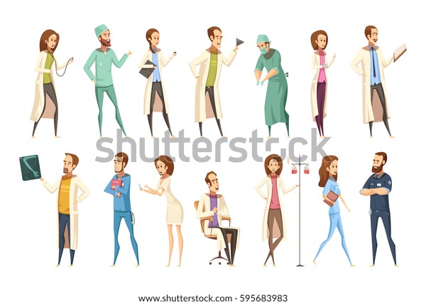 Nurse Characters Set Cartoon Retro Style Stock Vector (Royalty Free ...