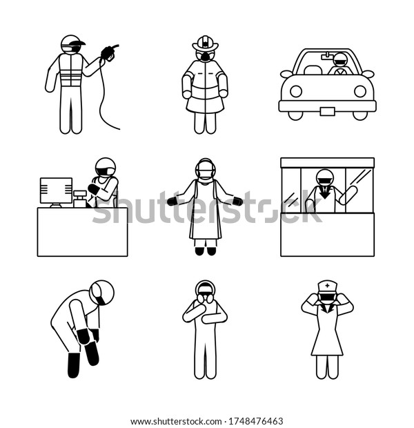 Nurse Essential Workers Icon Set Over Stock Vector (Royalty Free ...
