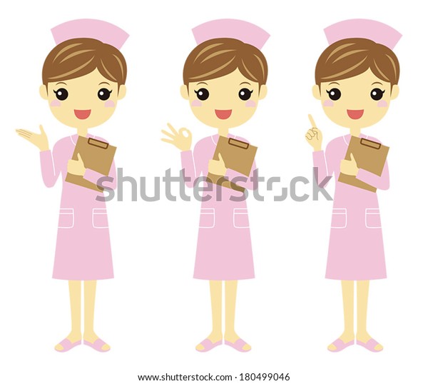 Nurse Light Pink Uniform Different Poses Stock Vector (Royalty Free ...