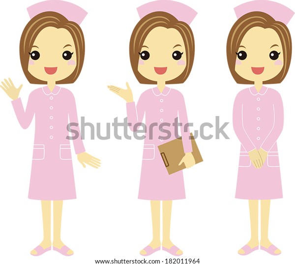 Nurse Light Pink Uniform Different Poses Stock Vector (Royalty Free ...