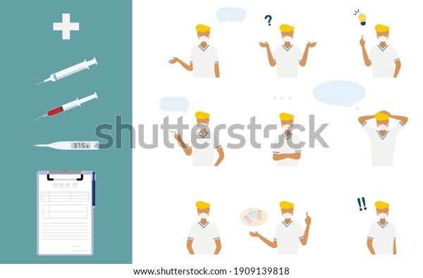 Nurse Pose Set 9 Poses Upper Stock Vector (Royalty Free) 1909139818