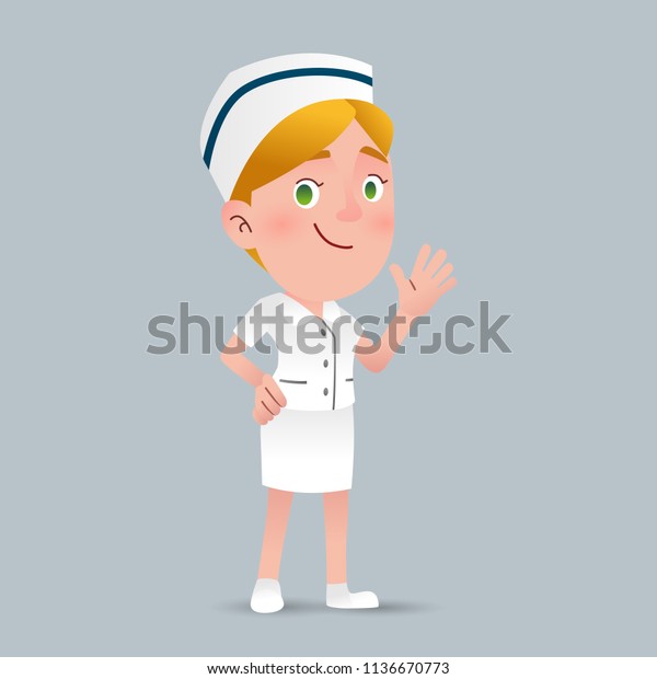 Nurse Stand Waving Vector Cartoon Character Stock Vector (Royalty Free ...