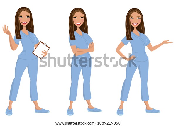 Nurse Standing Three Poses Stock Vector (Royalty Free) 1089219050 ...