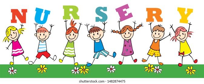 Nursery Vector Illustration Group Little Girls Stock Vector (Royalty ...