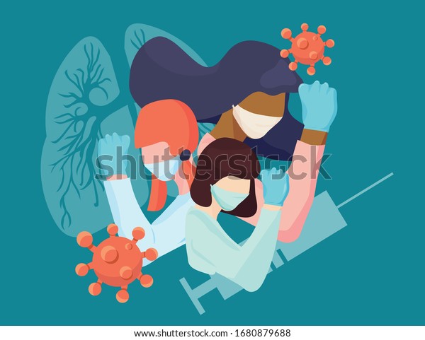 Nurses Doctors Fighting Against Coronavirus Pandemic Stock Vector ...