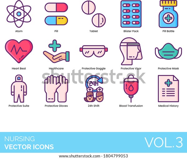 Nursing Icons Including Atom Tablet Blister Stock Vector (Royalty Free ...