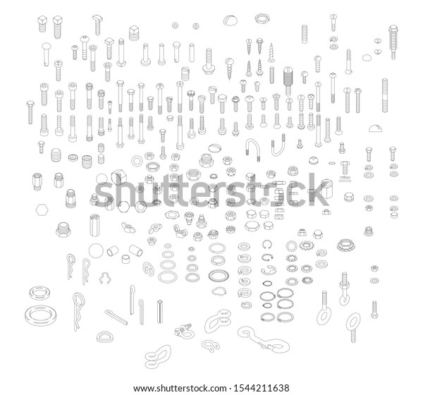 Nuts Bolts Screws Collection Isometric View Stock Vector (Royalty Free ...