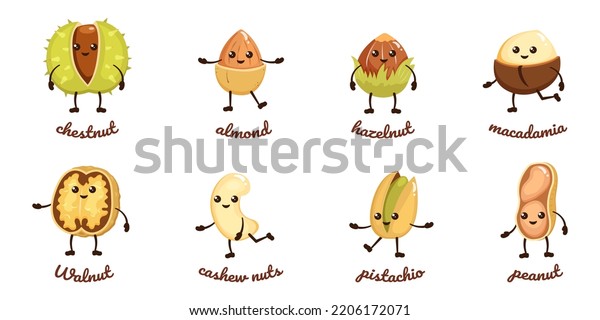 Nuts Cartoon Characters Vector Kawaii Food Stock Vector (Royalty Free ...