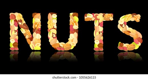Nuts Lettering Text On Black Background Stock Vector (Royalty Free ...