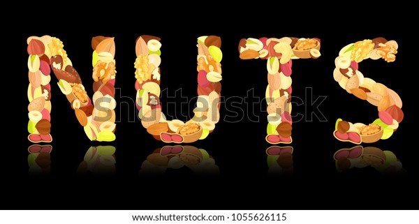 Nuts Lettering Text On Black Background Stock Vector (Royalty Free ...