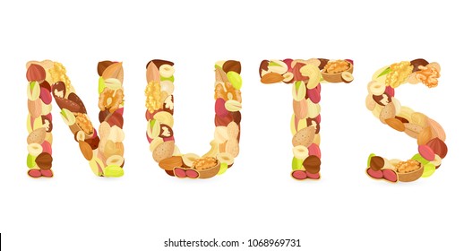 Nuts Lettering Text On White Background Stock Vector (Royalty Free ...