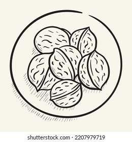 Nuts Plate Hand Drawn Vector Illustration Stock Vector (Royalty Free ...