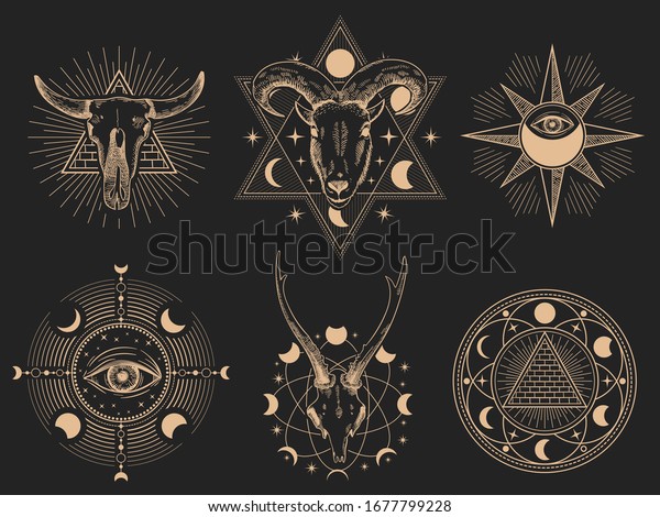 Occult Symbols Vector Illustration Set Occult: เวกเตอร์สต็อก (ปลอดค่า ...